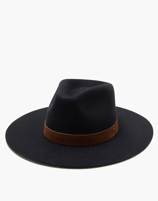 Wyeth Fedora Hat Black Wool Geometric Embroidered Band Womens Madewell New Black Wool Felt Rancher Hat - Billie main image 4
