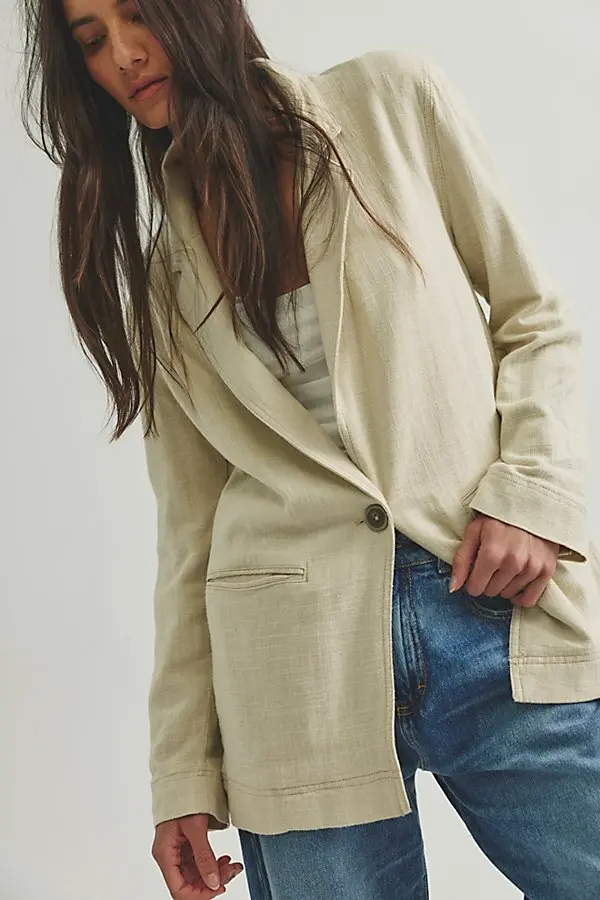 Free People Beckett Boyfriend Blazer - Stone