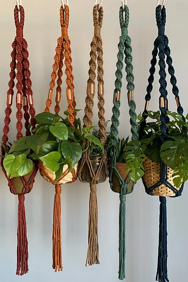 I WOULD RATHER KNOT Macrame Plant Hanger With A Twist - Burgundy