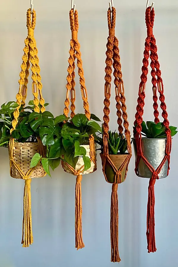 I WOULD RATHER KNOT Macrame Plant Hanger With A Twist - Mustard Yellow
