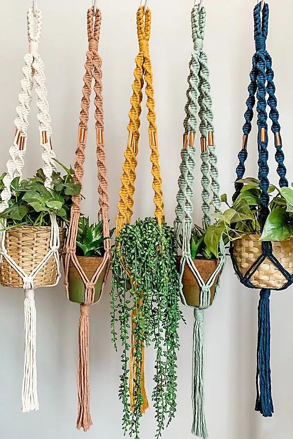 I WOULD RATHER KNOT Macrame Plant Hanger With A Twist - Mustard Yellow