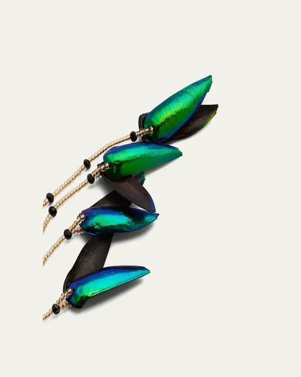 Ranjana Khan Feathered Ear Cuff With Beetle Wing Tassel
