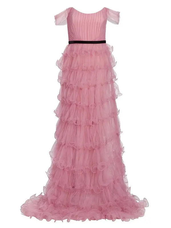 Marchesa Off-the-shoulder Tiered Tulle Gown