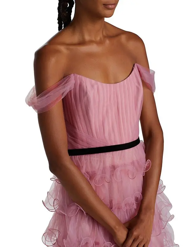 Marchesa Off-the-shoulder Tiered Tulle Gown