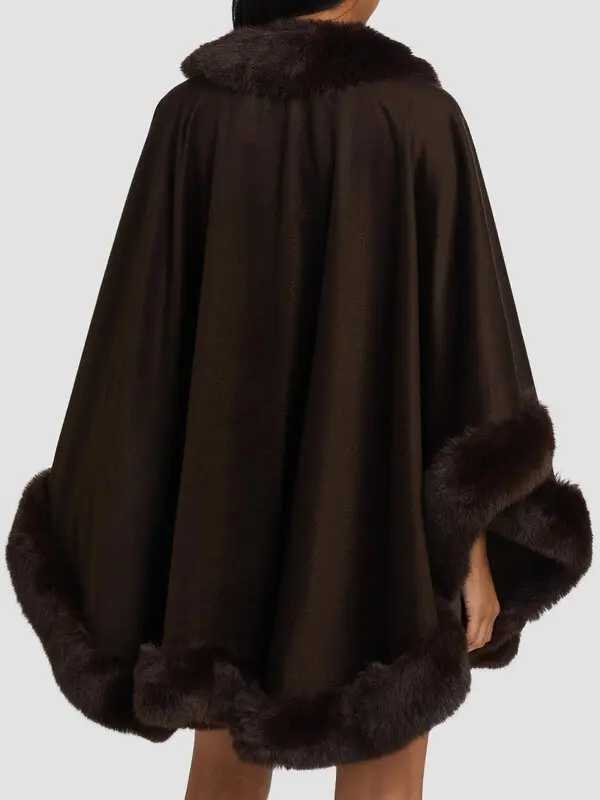 Sofia Cashmere Faux Fur & Cashmere U-cape - Brown