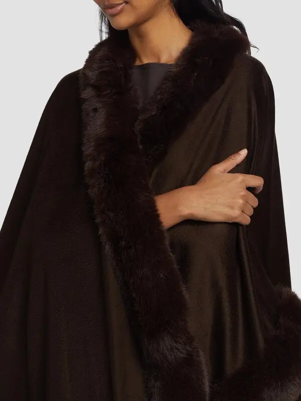 Sofia Cashmere Faux Fur & Cashmere U-cape - Brown