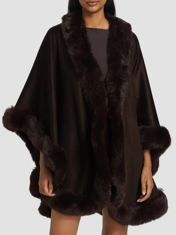 Sofia Cashmere Faux Fur & Cashmere U-cape - Brown