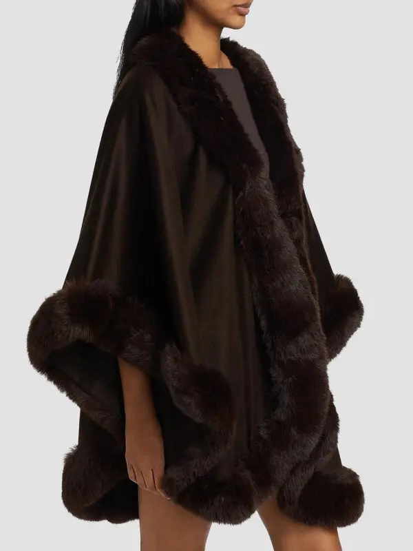Sofia Cashmere Faux Fur & Cashmere U-cape - Brown