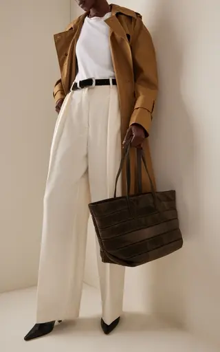 Khaite Florence Striped Suede Tote Bag