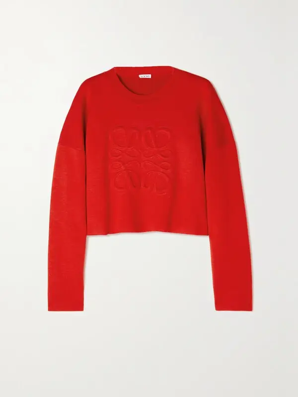 Loewe Cropped Embroidered Wool-blend Sweater