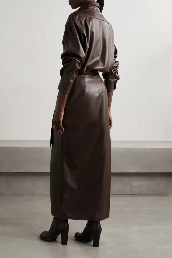 Brandon Maxwell Belted Vegan Stretch-Leather Midi Shirt Dress In Brown -  50% Off | Editorialist