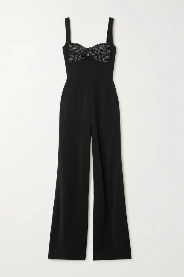 Saloni Rachel Embellished Cady Jumpsuit - Black