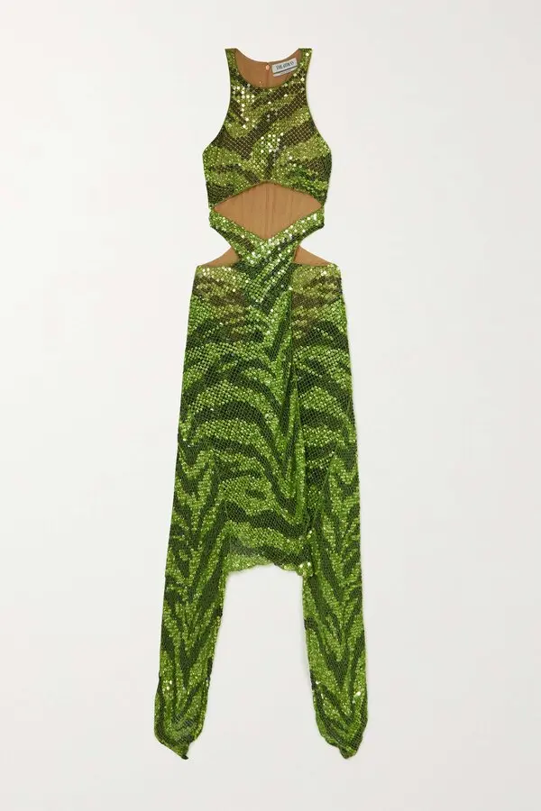 Attico Magnolia Cutout Sequined Mesh Dress In Green - 80% Off | Editorialist
