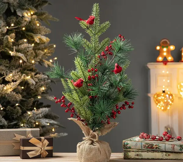 GLITZHOME 20'h Christmas Cardinal Table Tree De Cor