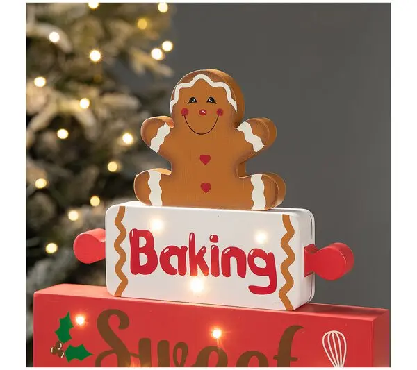 GLITZHOME 12'h Lighted Christmas Gingerbread Ma N Table Decor