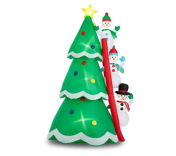 GLITZHOME 8' Inflatable Xmas Snowman Climbing U P Tree Decor - One-color