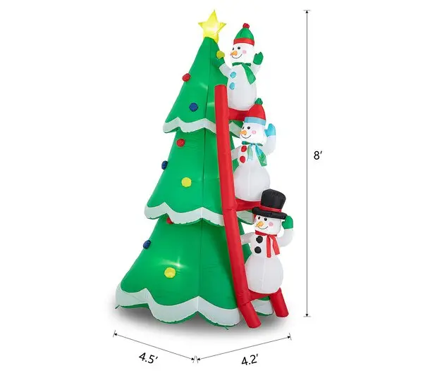 GLITZHOME 8' Inflatable Xmas Snowman Climbing U P Tree Decor