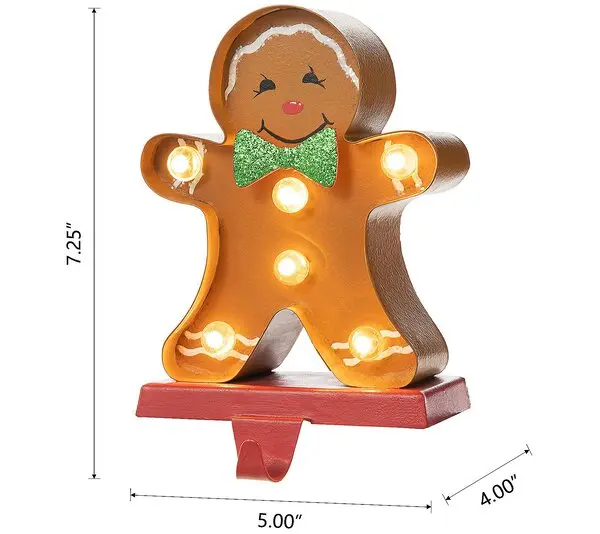 GLITZHOME 7.25'h Led Gingerbread Christmas Cking Holder