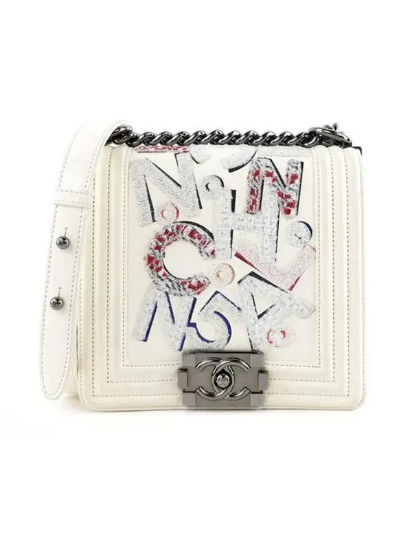 Chanel Handbag Graffiti Boy No. White Lambskin Leather Cross Body Bag