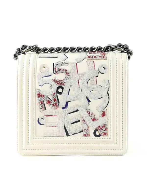 Chanel Handbag Graffiti Boy No. White Lambskin Leather Cross Body Bag