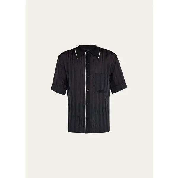3.1 Phillip Lim Midnight Mesh Striped Bowling Shirt
