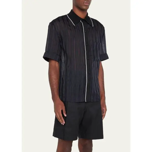 3.1 Phillip Lim Midnight Mesh Striped Bowling Shirt