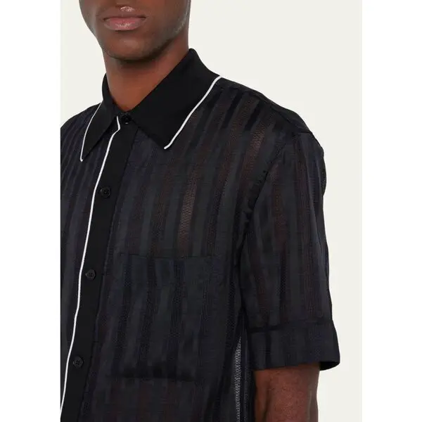 3.1 Phillip Lim Midnight Mesh Striped Bowling Shirt