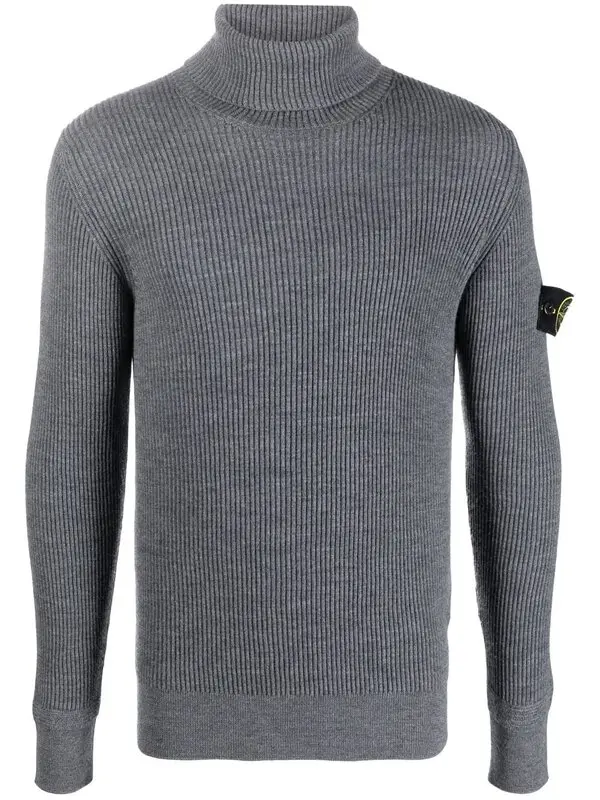 Stone Island Compass-patch Roll-neck Jumper - Grey