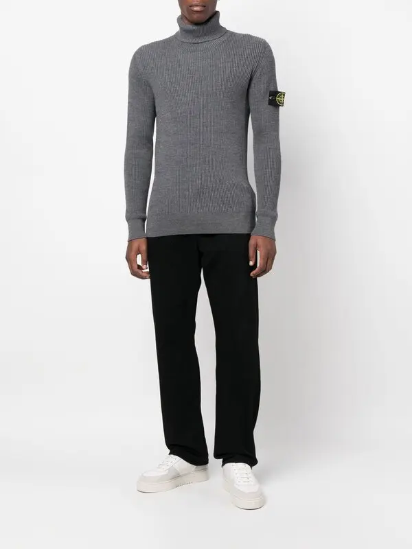 Stone Island Compass-patch Roll-neck Jumper - Grey