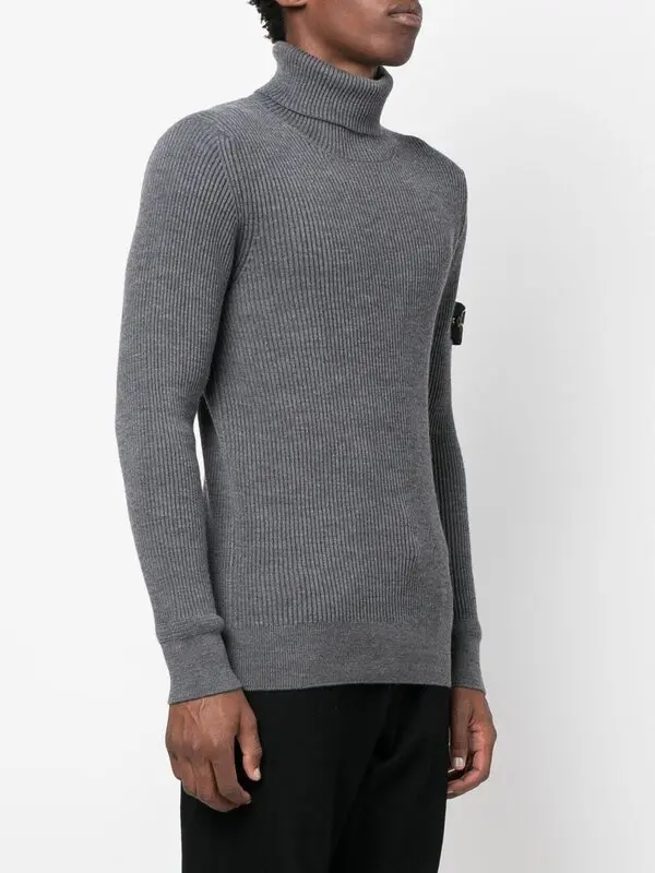 Stone Island Compass-patch Roll-neck Jumper - Grey