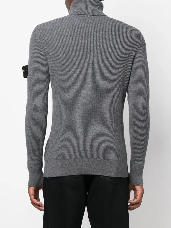 Stone Island Compass-patch Roll-neck Jumper - Grey