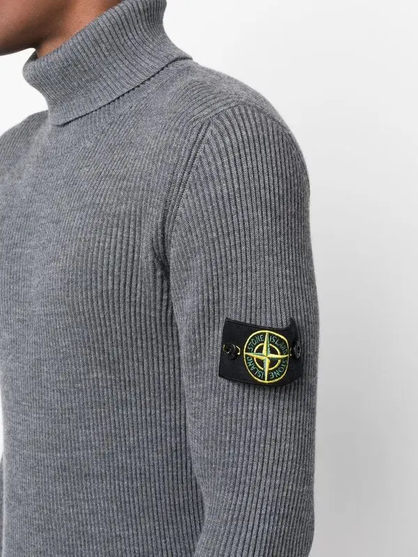Stone Island Compass-patch Roll-neck Jumper - Grey