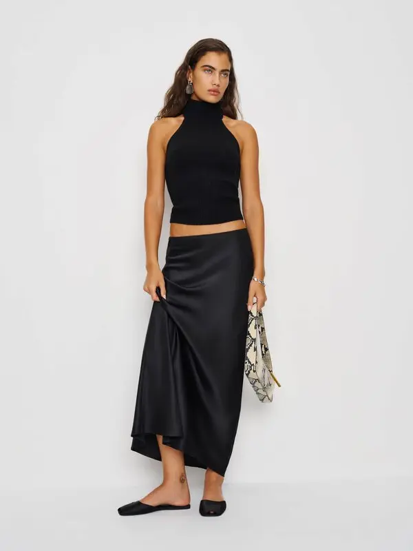 REFORMATION Layla Silk Midi Skirt - Black