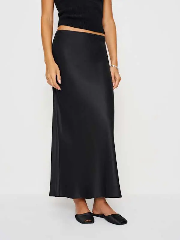 REFORMATION Layla Silk Midi Skirt - Black