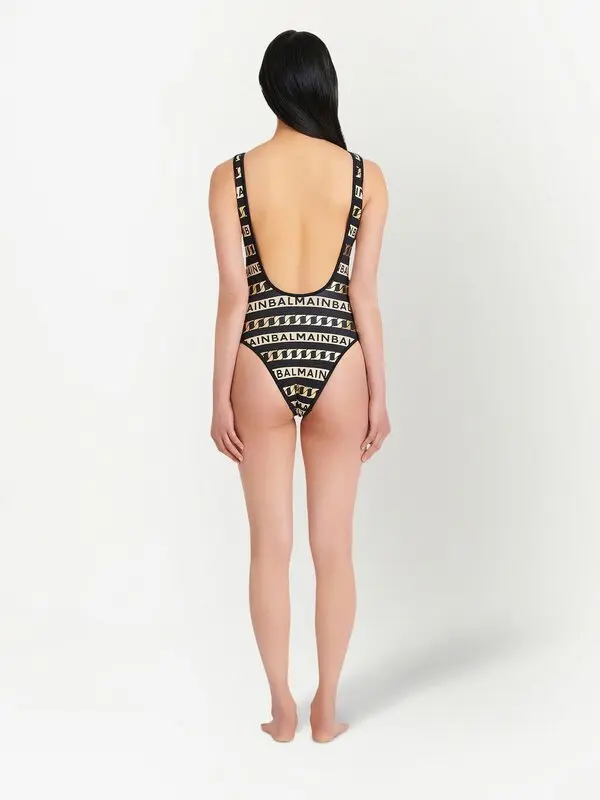 Balmain Striped Logo-print Swimsuit