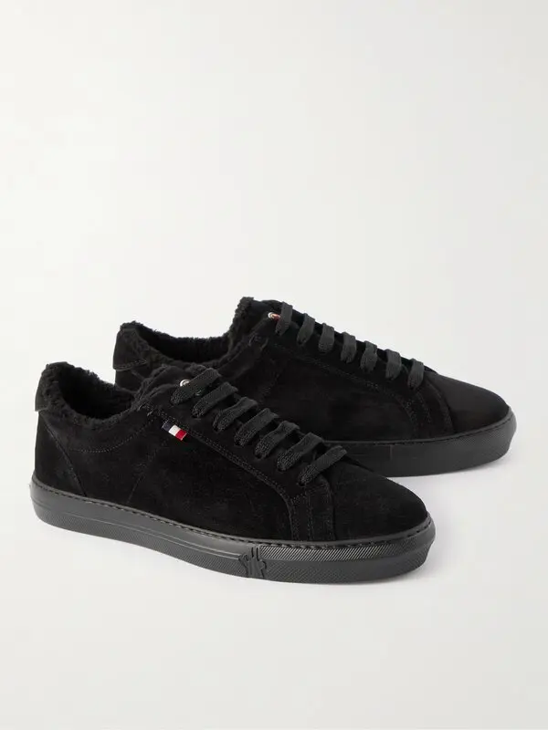 Moncler Shearling-lined Suede Sneakers - Black