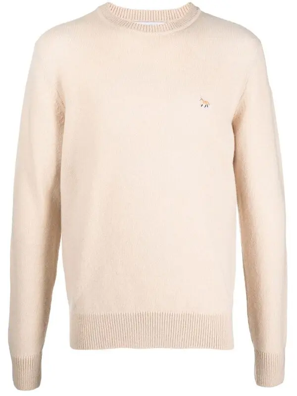 Maison Kitsuné Logo-patch Wool Jumper - Neutrals