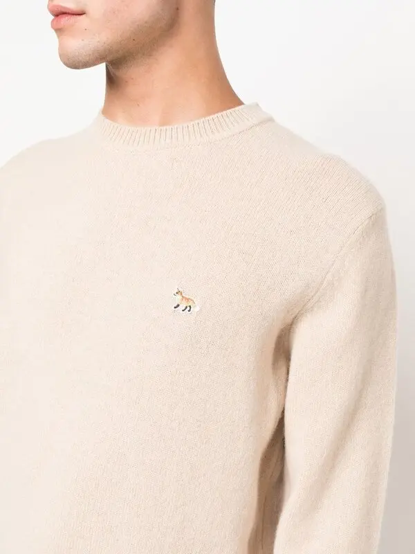 Maison Kitsuné Logo-patch Wool Jumper - Neutrals
