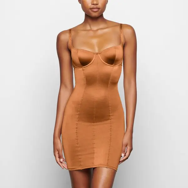 skims onyx stretch satin corset dress Skims Midi Dress | Onyx | Black | Skims Body | 3XL | 3X-Large | Plus Size