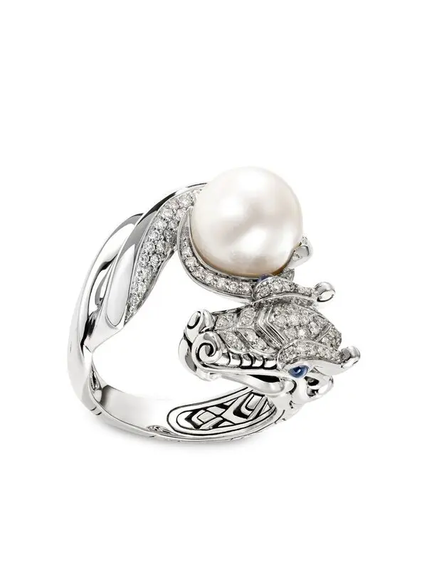 John Hardy Legends Naga Freshwater Pearl And Diamond Pavé Ring - Silver