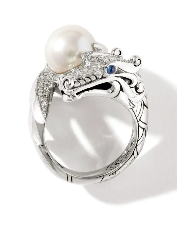 John Hardy Legends Naga Freshwater Pearl And Diamond Pavé Ring