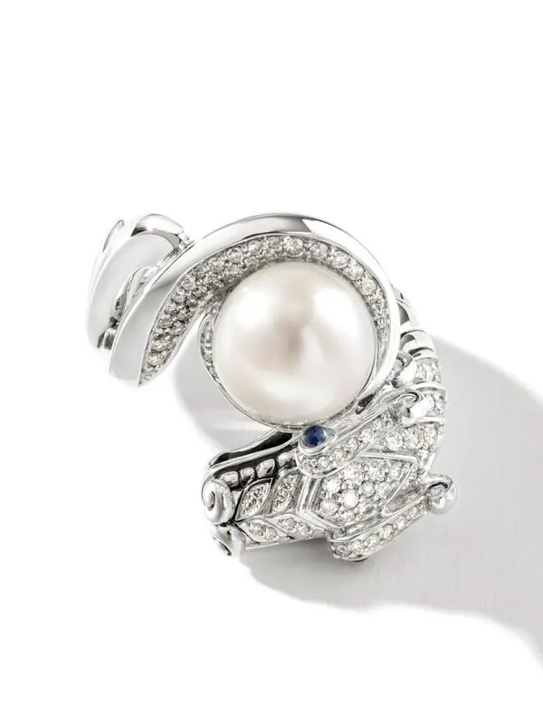 John Hardy Legends Naga Freshwater Pearl And Diamond Pavé Ring