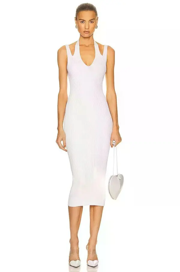 Alaïa Ribbed Halterneck Midi Dress With Shoulder Cut-outs