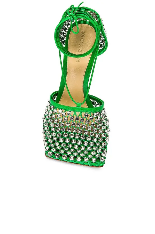Bottega Veneta Sparkle Stretch Lace-up Sandals - Parakeet