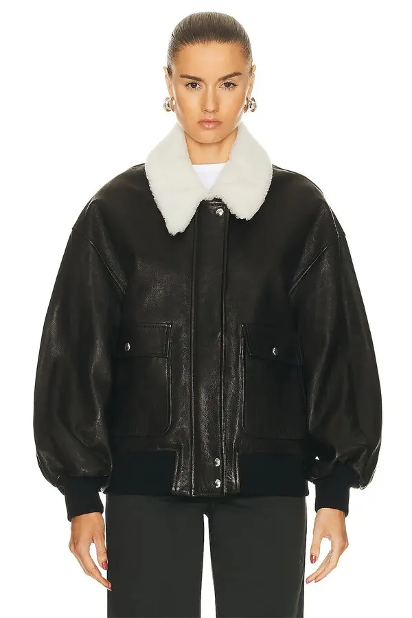 Khaite Shellar Leather Jacket With Shearling Collar - Black