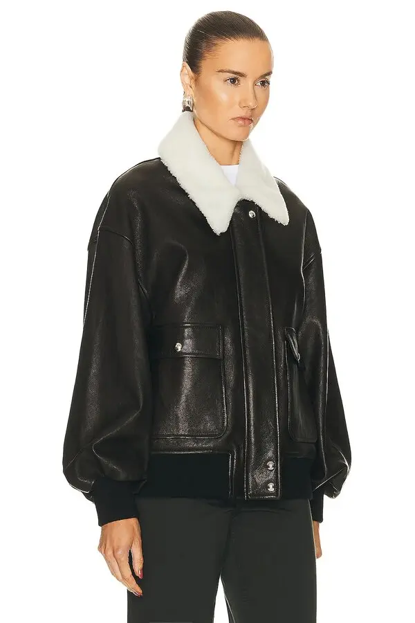 Khaite Shellar Leather Jacket With Shearling Collar - Black