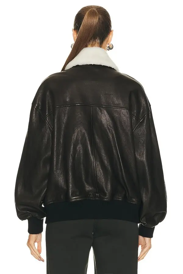 Khaite Shellar Leather Jacket With Shearling Collar - Black