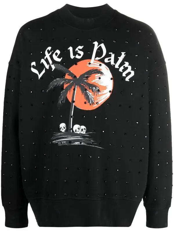 Palm Angels Graphic-print Embellished Sweatshirt - Black