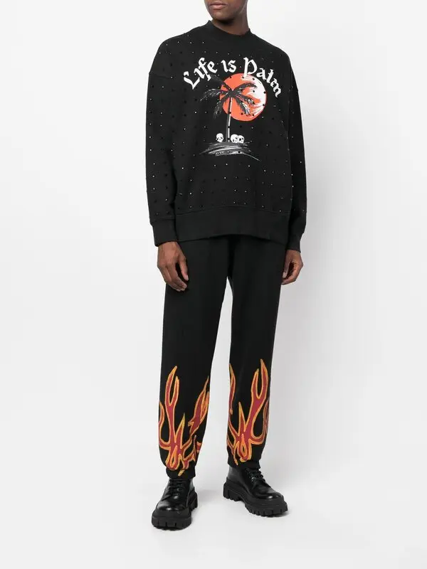 Palm Angels Graphic-print Embellished Sweatshirt - Black