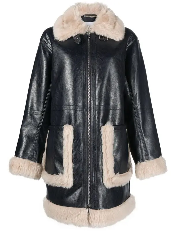 STAND STUDIO Haley Shearling-trimmed Faux-leather Coat